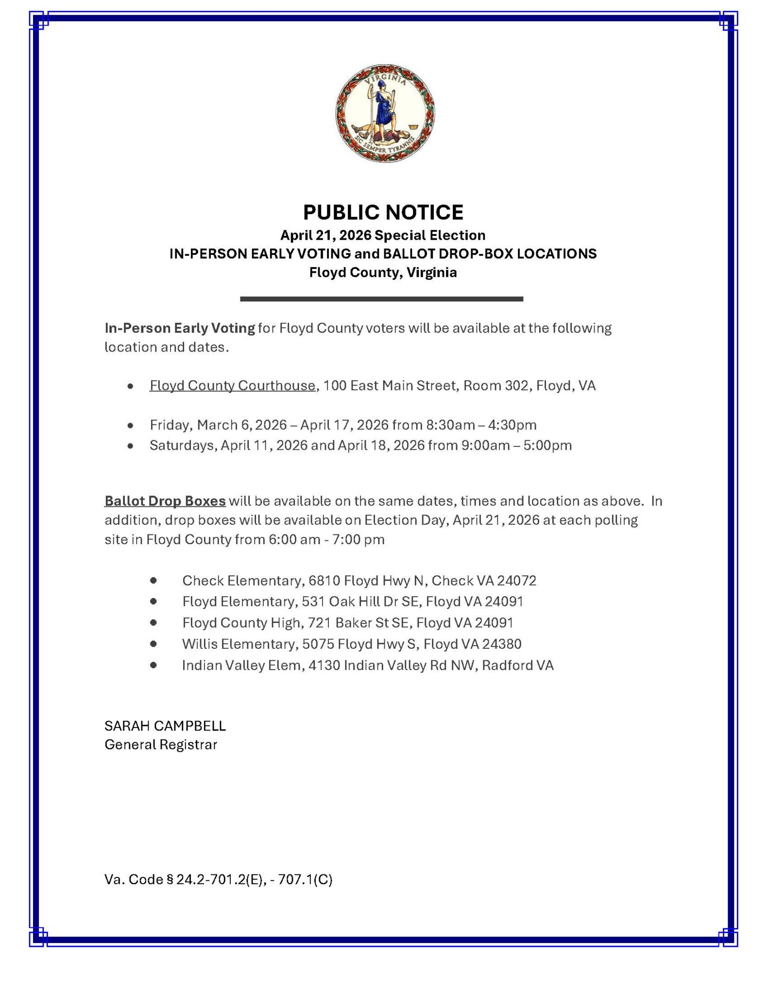 Public Notice April 21, 2026 In-Person Early Voting and Ballot Drop-Box ...